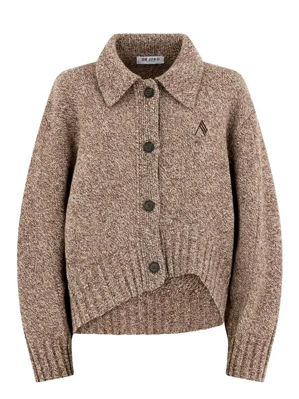 Attico Wool-cashmere Blend Cardigan - Dark Brown/white