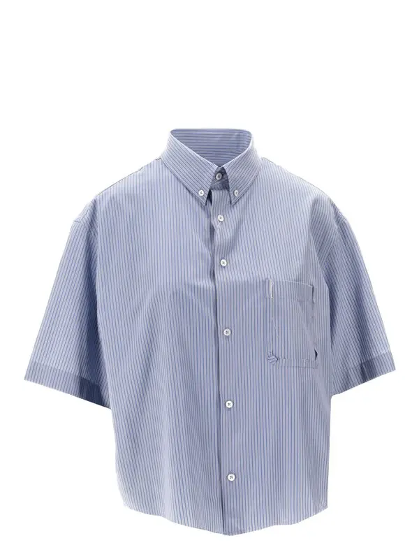 MAISON MARGIELA Short Sleeve Shirt - Blue/khaki Stripe