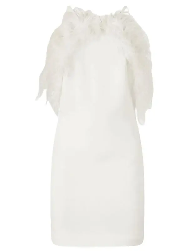 Attico Mini Dress With Ostrich Feathers - White