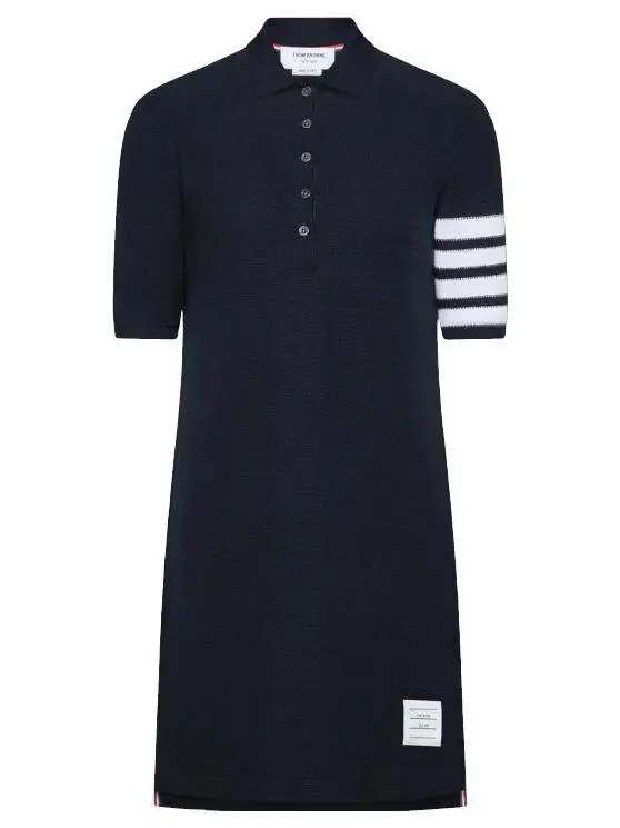 Thom Browne Polo Shirt Dress In Textured Pique - Navy