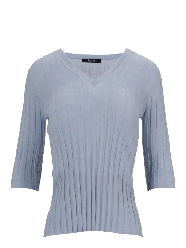 LA ROSE V-neck Cashmere And Silk Top - Sky