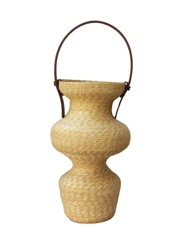 LA ROSE Raffia And Leather Vase - Natural