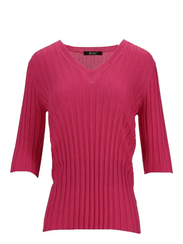 LA ROSE V-neck Cashmere Silk Top - Hot Pink