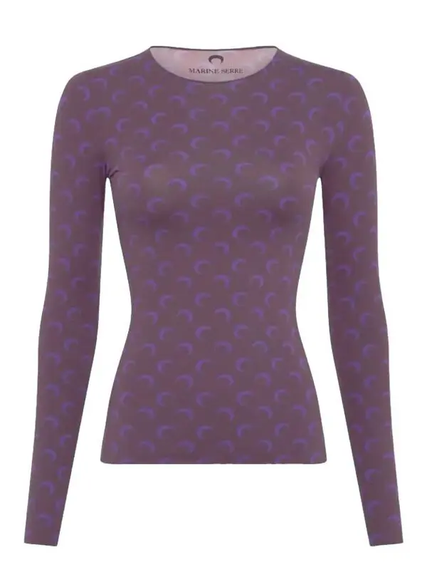 MARINE SERRE Moon Print Jersey Crewneck Top - Aubergine