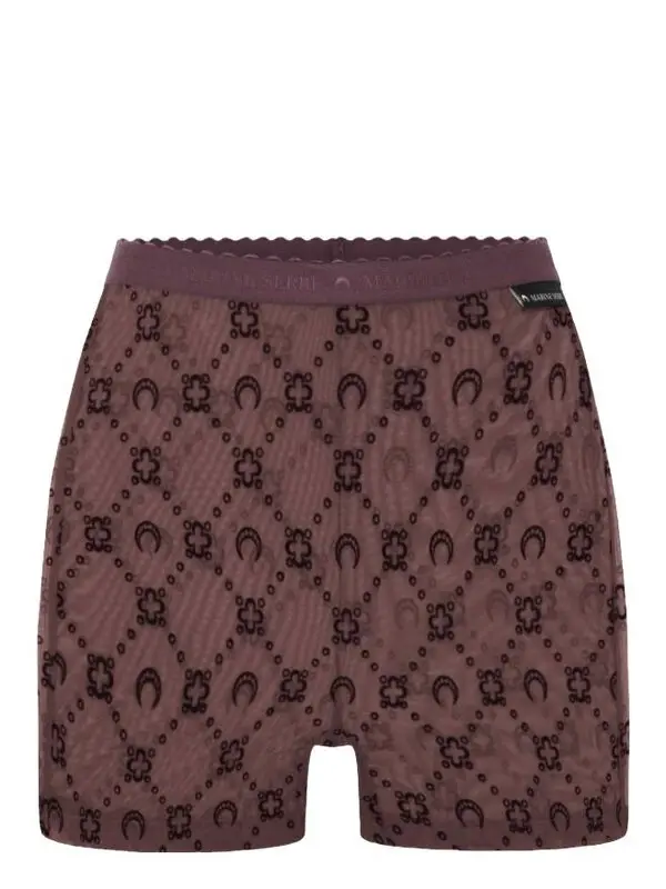 MARINE SERRE Moonogram Mesh Flock Biker Shorts - Aubergine