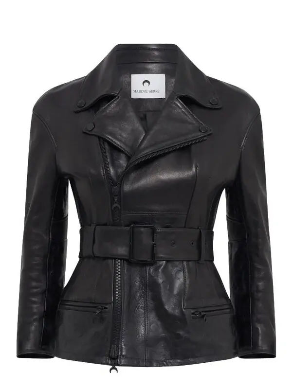 MARINE SERRE Glossy Moon Leather Perfecto - Black
