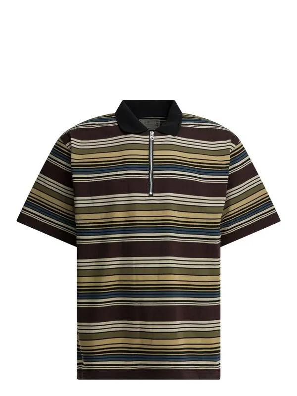 Sacai Striped Buttonless Polo Shirt - Brown
