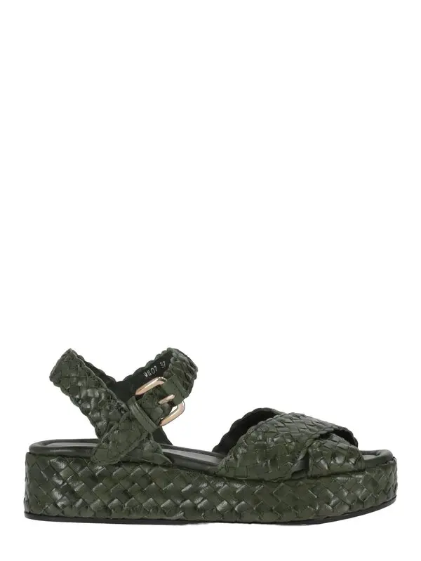 LA ROSE Intreccio Zeppa Sandal - Musgo