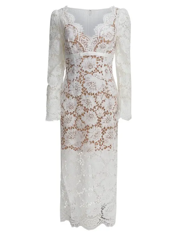 SELF-PORTRAIT Long Lace Dress - White