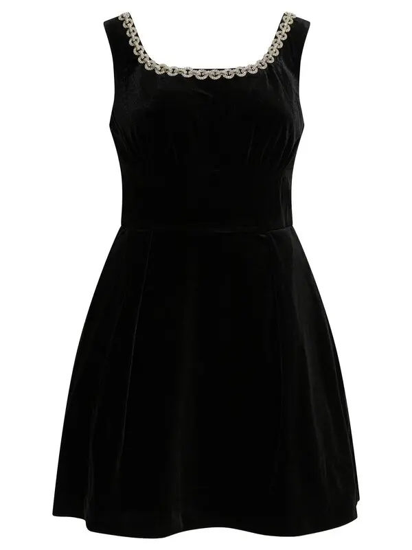 SELF-PORTRAIT Velvet Flared Dress - Black