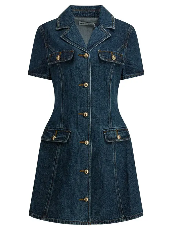 SELF-PORTRAIT Denim Mini Dress - Blue
