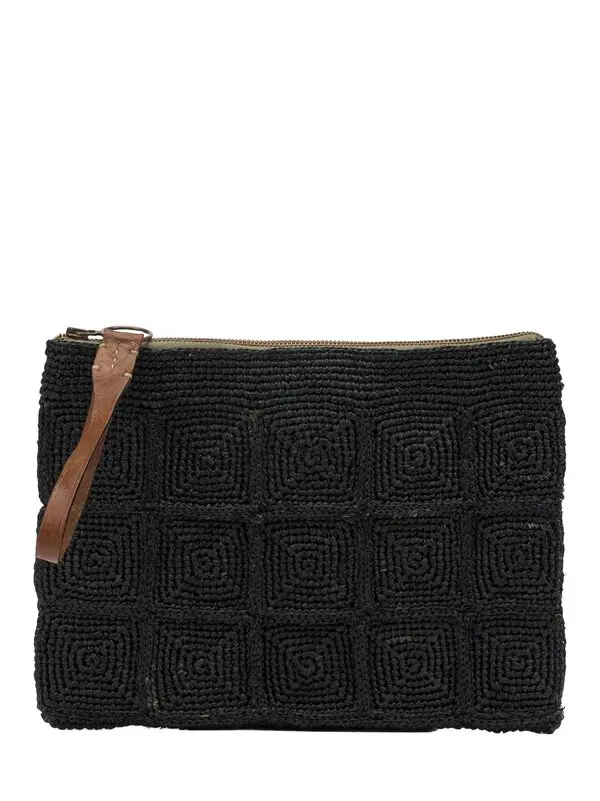 IBELIV Raffia And Leather Clutch - Black