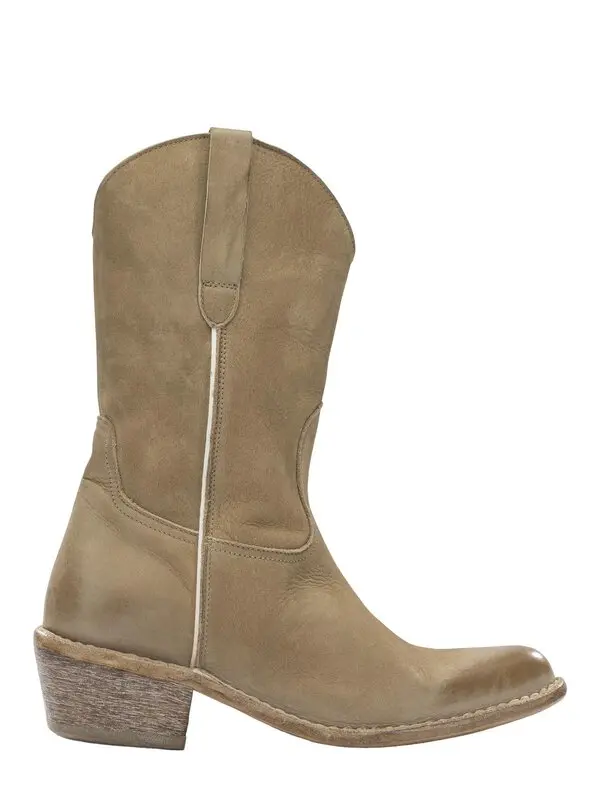 Moma Tall Leather Cowboy Boots - Beige