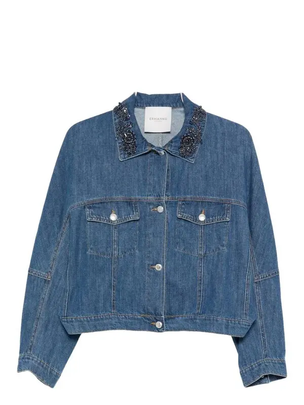 ERMANNO FIRENZE Embroidered Denim Trucker Jacket - Blue