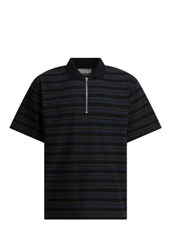 Sacai Striped Buttonless Polo Shirt - Black