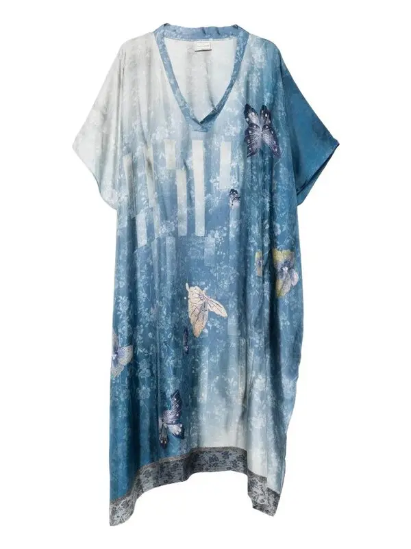 PIERRE-LOUIS MASCIA Printed Silk Kaftan - Clear Blue