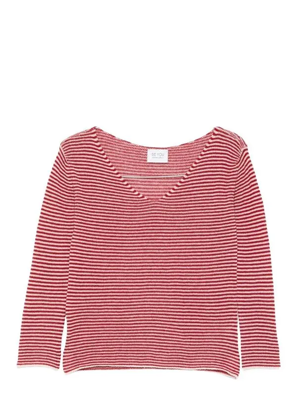 BEYOU Cashmere Striped V-neck Sweater - Ivory