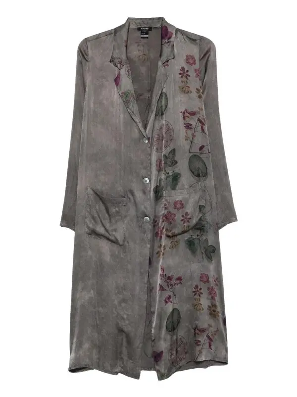 Avant Toi Silk Floral Print Dust Coat - Grey