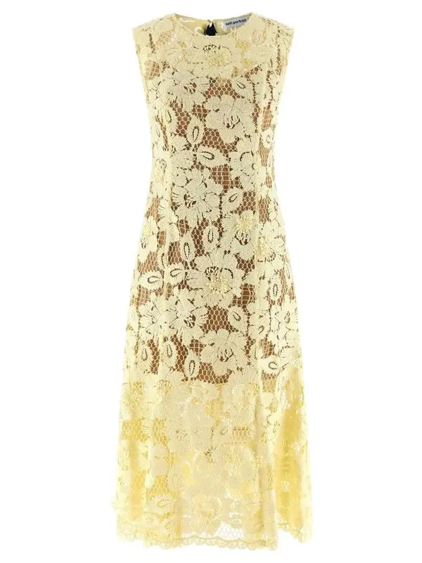 SELF-PORTRAIT Lace Midi Dress - Yellow