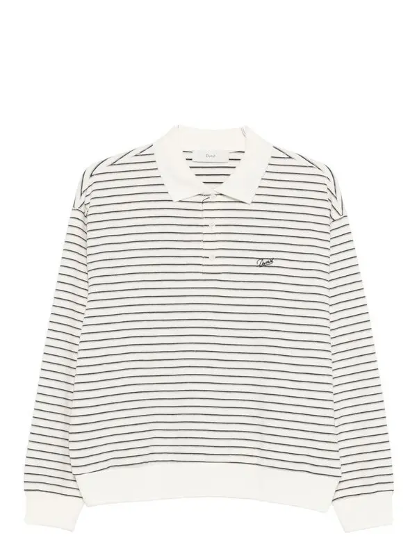DUNST Striped Cotton Polo Shirt - Ivory