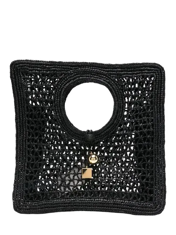Jacquemus Le Petit Carre Spiaggia Raffia Handbag - Black