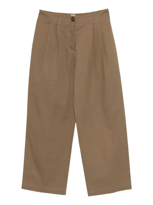 TOTEME Organic Cotton Wide Leg Trousers - Marrone Chiaro