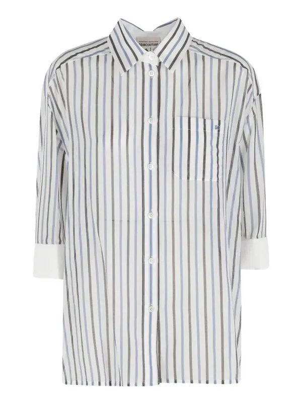 SEMICOUTURE Gracia Striped Cotton Shirt - Blue