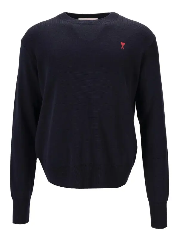 Ami Contrast Heart Crewneck Pullover - Marine/rouge