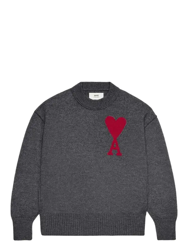 Ami De Coeur Intarsia Logo Wool Jumper - Gris Chine / Rouge