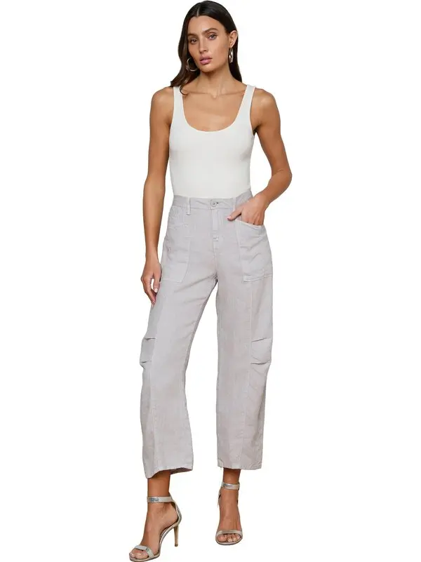 L'Agence Cody Cropped Linen Pants - Light Pewter