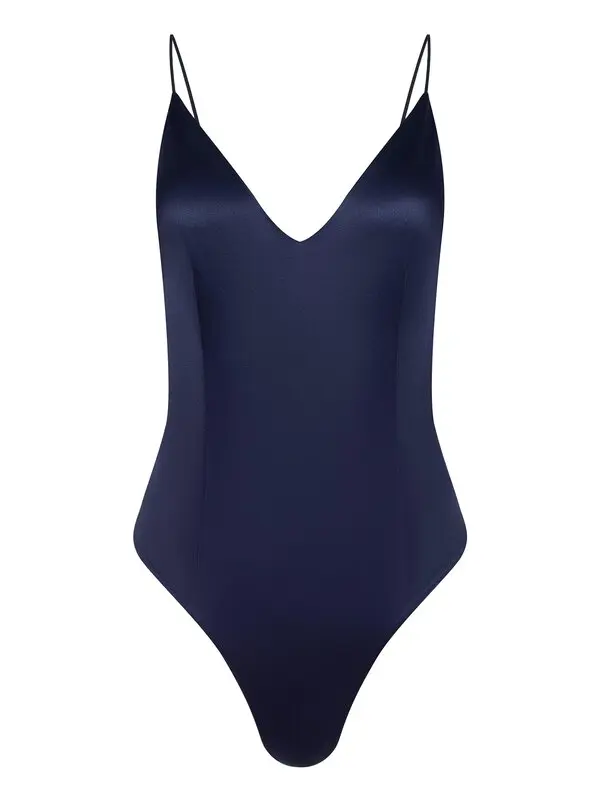 L'Agence Dara Stretch-satin Bodysuit - Midnight