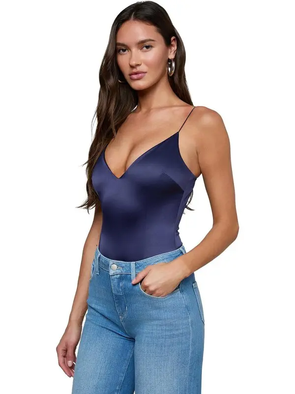 L'Agence Dara Stretch-satin Bodysuit - Midnight