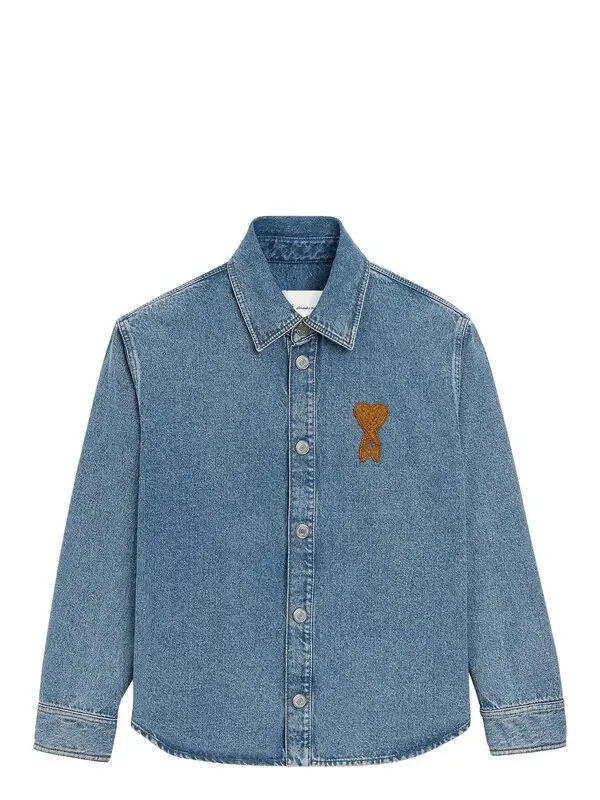 Ami Overshirt With Knitted De Coeur - Blue
