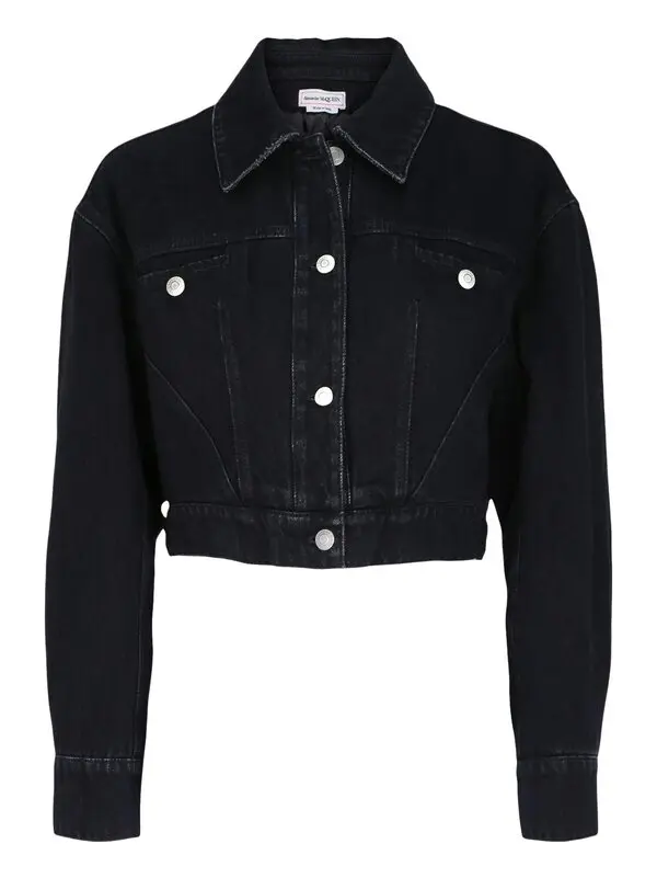 Alexander McQueen Cropped Denim Trucker Jacket - Black