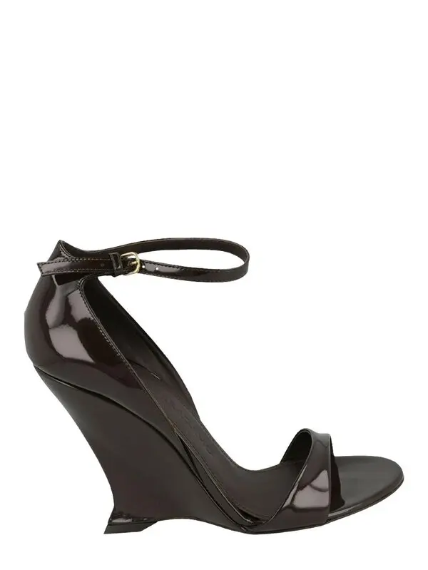 FERRAGAMO Patent Leather Wedge Sandals - Brown