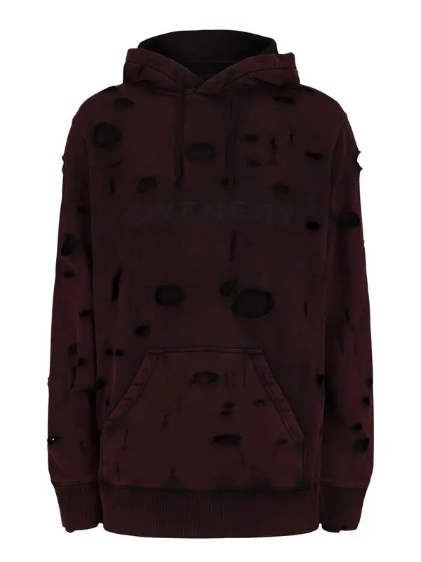 Givenchy Destroyed Logo Hoodie - Red