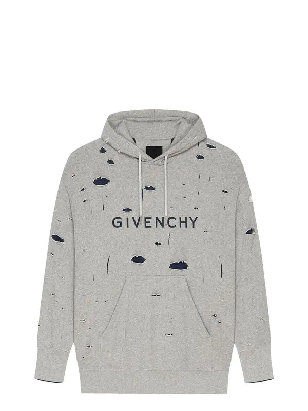 Givenchy Oversized Destroyed Fleece Hoodie - Grey