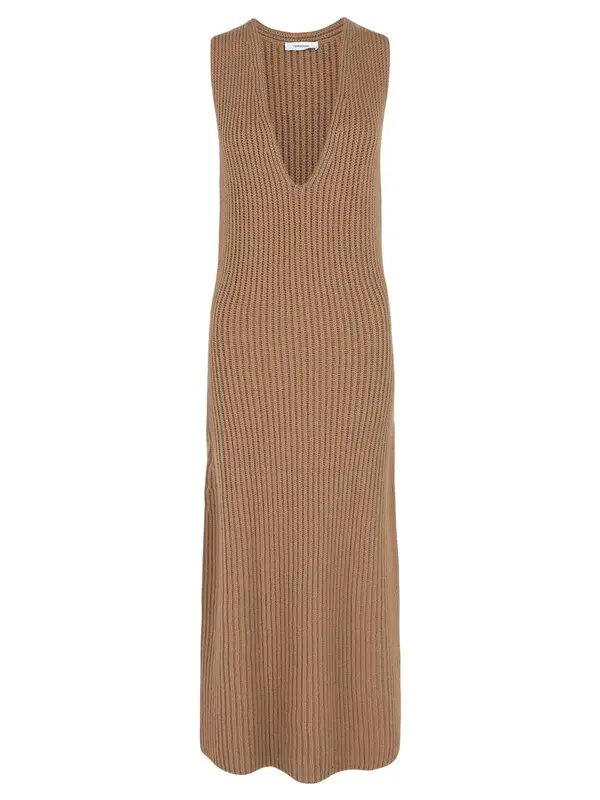 FERRAGAMO Sleeveless Ribbed Knit Dress - Tan