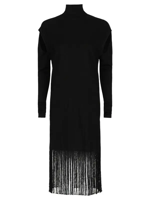 FERRAGAMO Cutout And Fringe Hem Dress - Black