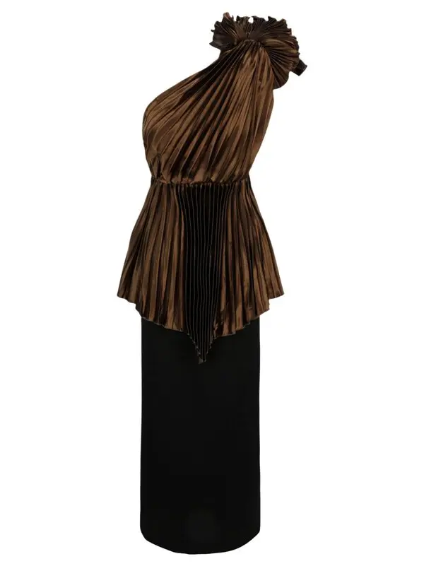 Gucci Plisse One-shoulder Gown - Brown