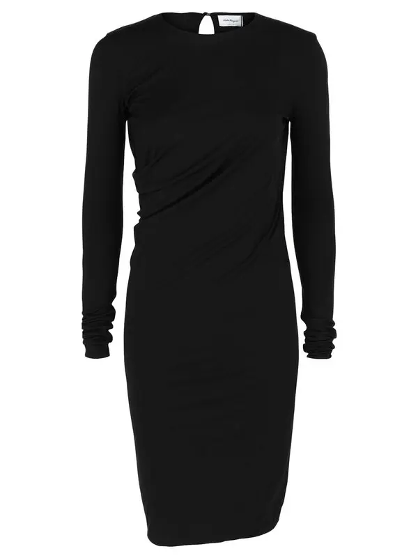 FERRAGAMO Ruched Midi Dress - Black