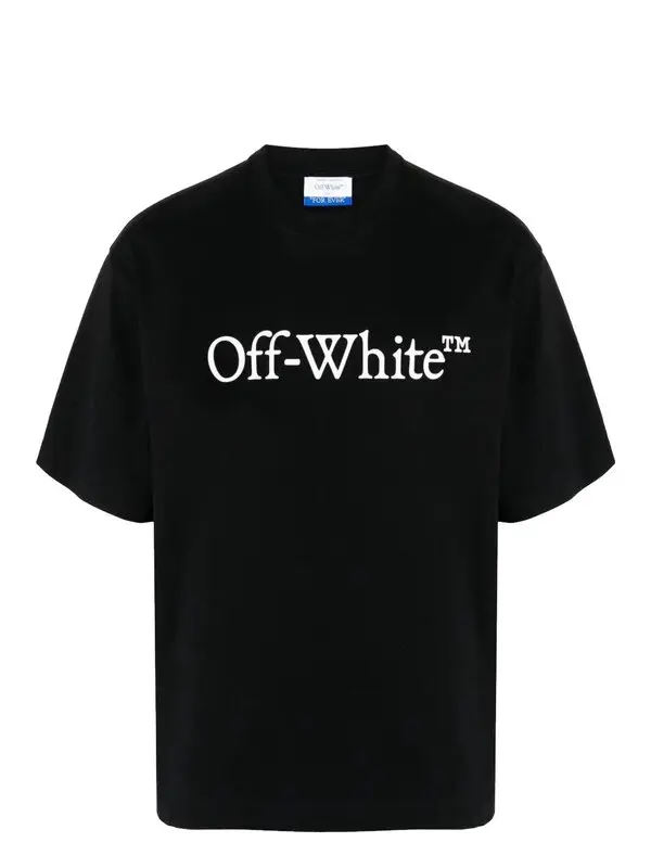 Off-White Cotton T-shirt With Large Logo Print - Black