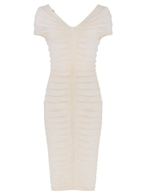 Elisabetta Franchi Cotton Thread And Viscose Fan Pattern Midi Dress - Nude & Neutrals