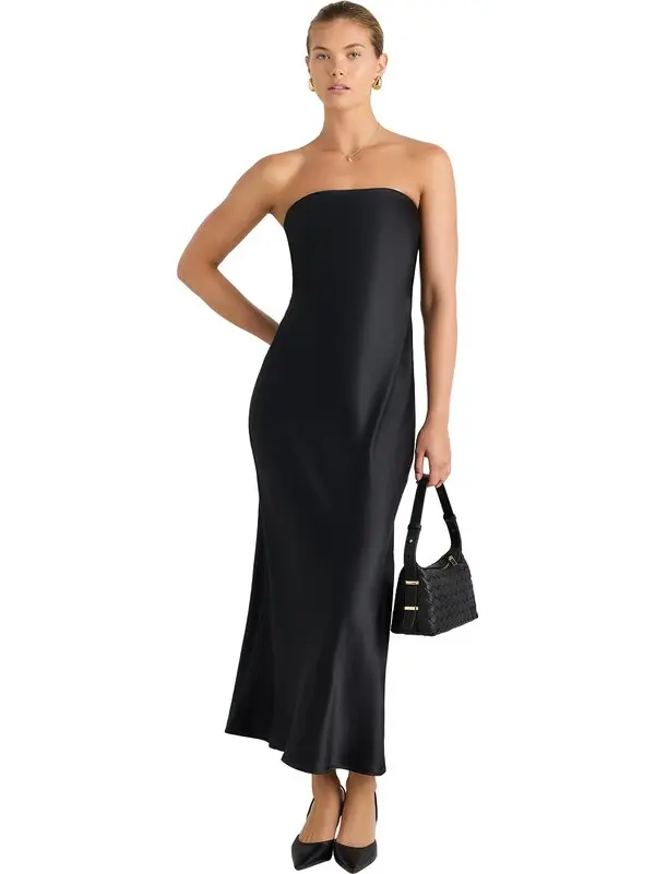 Quince Strapless Silk Maxi Dress With Scarf - Black