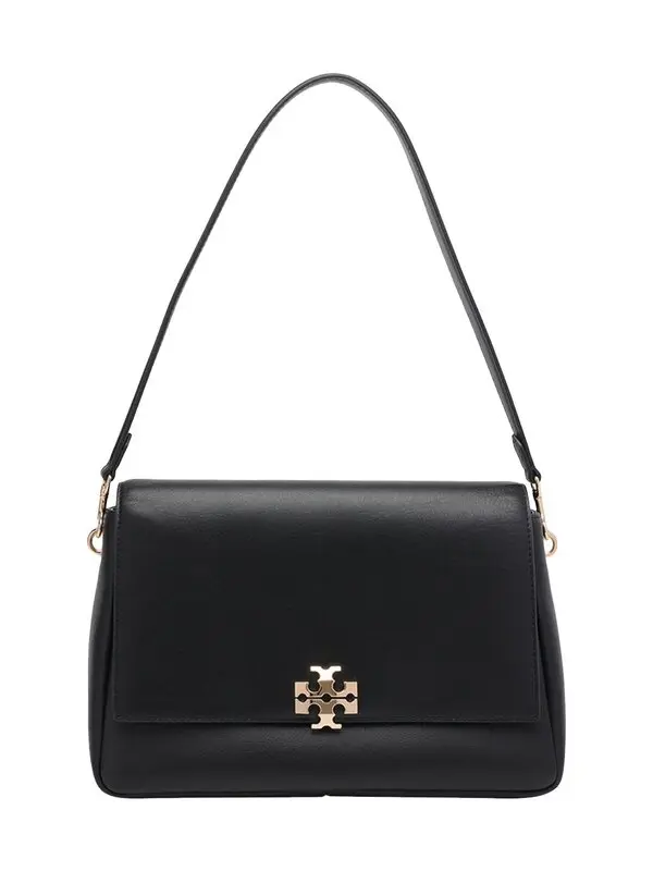 Tory Burch Charlie Smooth Calf Leather Shoulder Bag With Double T Logo - Black