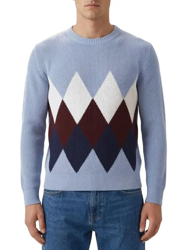 BALLANTYNE Argyle Pattern Pullover Sweater - Gnawed Blue