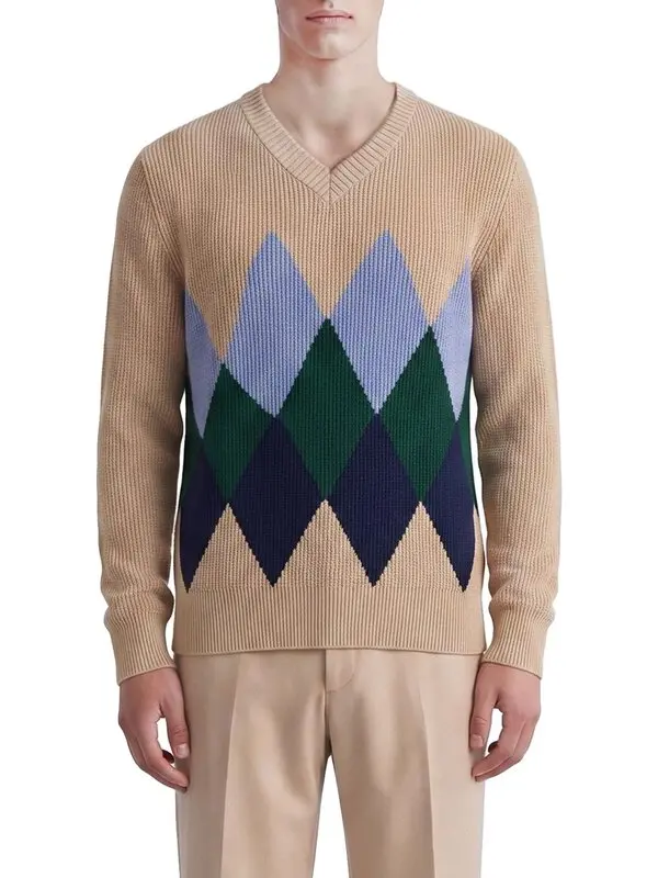 BALLANTYNE Cotton Pullover With Diamond Pattern - Beige
