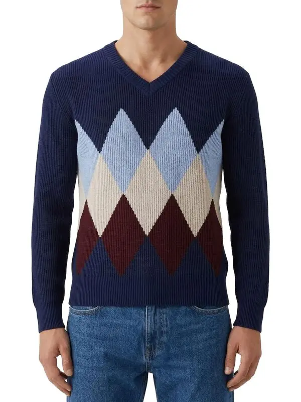 BALLANTYNE Argyle V-neck Sweater - Blue