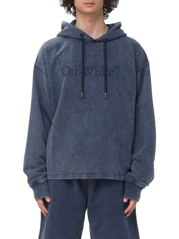 Off-White Cotton Hoodie With Logo - Blue
