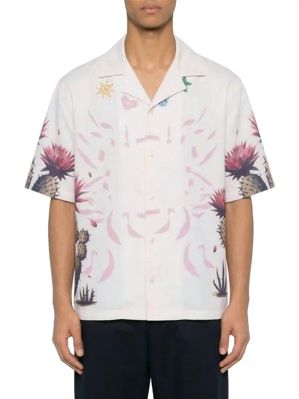 BARROW Printed Cotton Casual Shirt - Cream